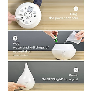 Aromacare, Aromatherapy Aroma Diffuser for Essential Oils, Cool Mist Humidifier for Home Bedroom, One Fill for 10Hours with Night Light 2 Mist Mode Waterless Auto-Off