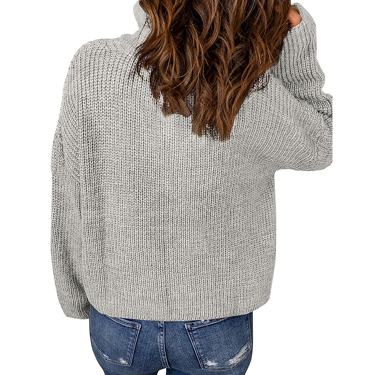 MEROKEETY Women's 2024 Long Sleeve Chunky Knit Sweaters 1/4 Zip Polo V Neck Casual Pullover Tops,Grey,S