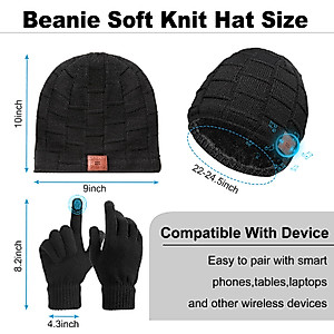 Honoson Bluetooth Beanie Set Includes 2 Pieces Bluetooth Beanie Hat Wireless Winter Hats 2 Pairs Winter Touchscreen Gloves Knit Stretch Gloves for Christmas Birthday Gifts for Men Women