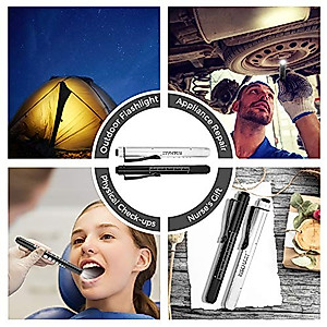 RISEMART Pen Lights for Nurses, 2 Pack Reusable Medical Light with Pupil Gauge and Ruler, White Light LED Penlight for Student Doctors EMT (Black/White)