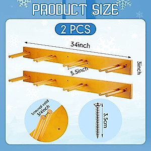 2 Pcs Timber Wall Mounted Ski Rack for Garage Wall Wood Ski Wall Mount Wooden Snowboard Rack Wall Mount Vertical Ski Holder Indoor Ski Storage Racks for 8 Pairs of Skis Home Garage Hanging System