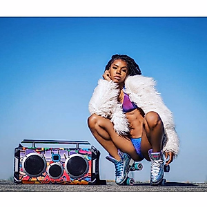 Bumpboxx Bluetooth Portable Speaker Boombox Flare8 NCAA LSU | Retro Boombox with Bluetooth Speaker | Rechargeable Lithium Battery | Includes Wireless Microphone, Carrying Strap & Remote Control