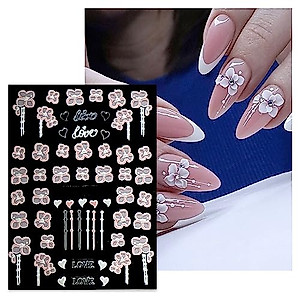 JMEOWIO 7 Sheets 3D Embossed Flower Nail Art Stickers Decals Self-Adhesive Pegatinas Uñas 5D Spring Summer Floral Nail Supplies Nail Art Design Decoration Accessories