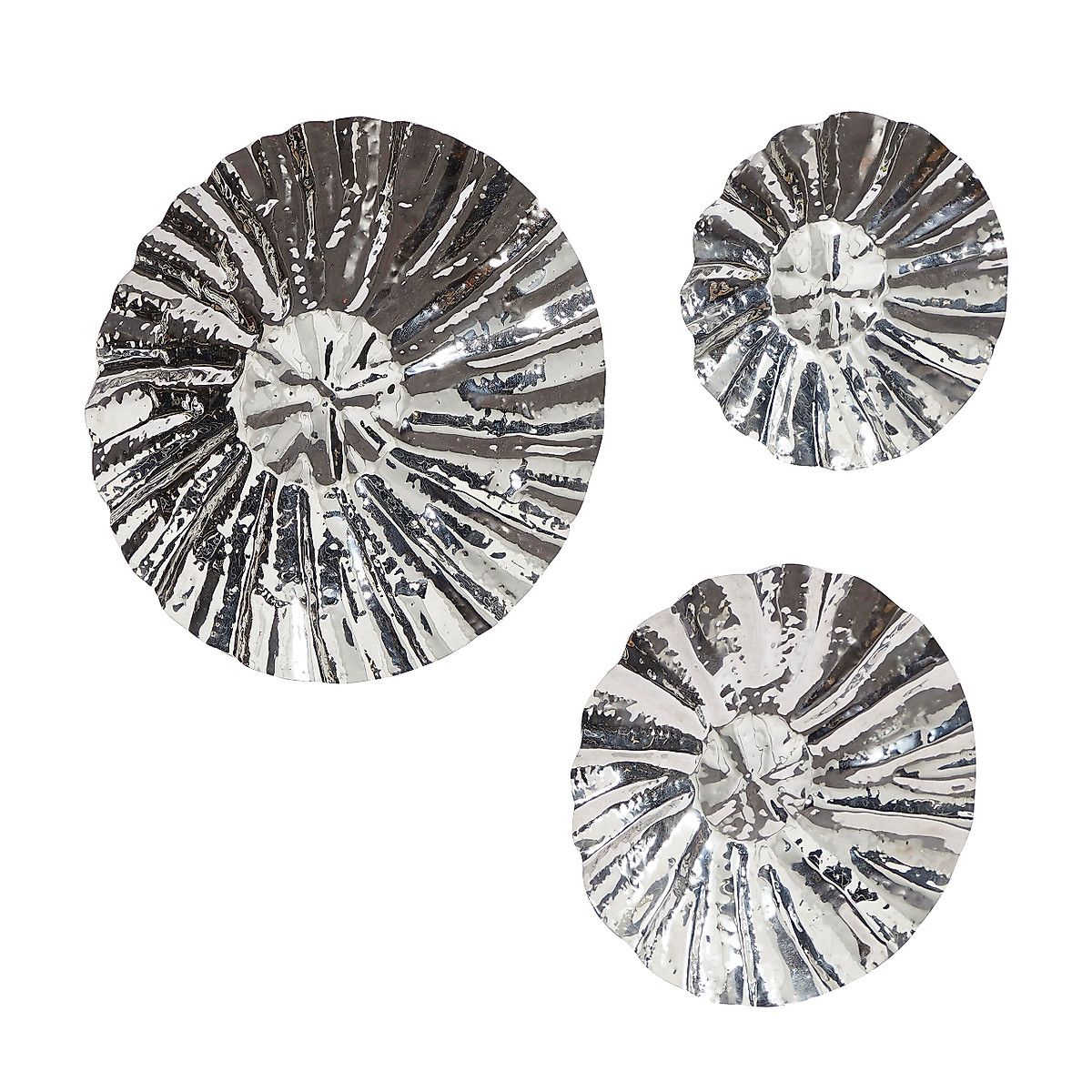 Deco 79 Stainless Steel Plate Wall Decor with Hammered Designs, Set of 3 17", 14", 11"W, Silver