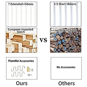 Danightime 48.5" X 16.5" Bow Holder for Baby w/7 Cotton Ribbons, 6 Metal Hooks , 1 Seamless Hook & 1 Wooden Wall Hook, Hair Bow Organizer for Girls, White