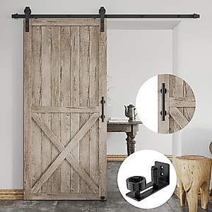 HomLxclx 12" Sliding Barn Door Handle Pull and Flush Hardware Set & Barn Door Floor Guide 8 in 1 Adjustable Roller, Easy to Install, Black