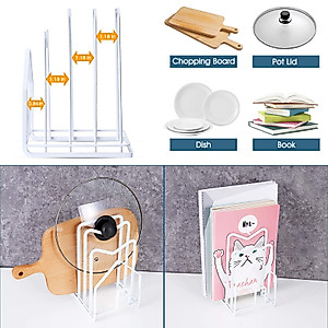 NiHome Cutting Board Holder Multipurpose Metal Pot Lid Organizer Ladle Rest Rustproof Kitchen Dish Plate Cutting Board Drying Rack Pan Stand Cabinet Countertop Shelf Cook Bake Dinnerware Storage Attom