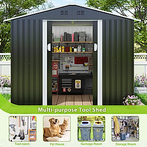JAXPETY Large Storage Shed, Metal Sheds & Outdoor Storage, Outdoor Shed with Air Vent Lockable Door, Sheds & Outdoor Storage Tool Shed for Backyard Garden Patio Lawn (8X8 FT)