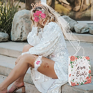 MOVINPE Bachelorette Party Accessories, Bride to Be Sash, Veil, Sunglasses, Rhinestone Earrings, Kraft Gift Bags, Team Bride Hair Ties, Wedding Garter, Tattoos, Pink Bridal Shower Party Decorations