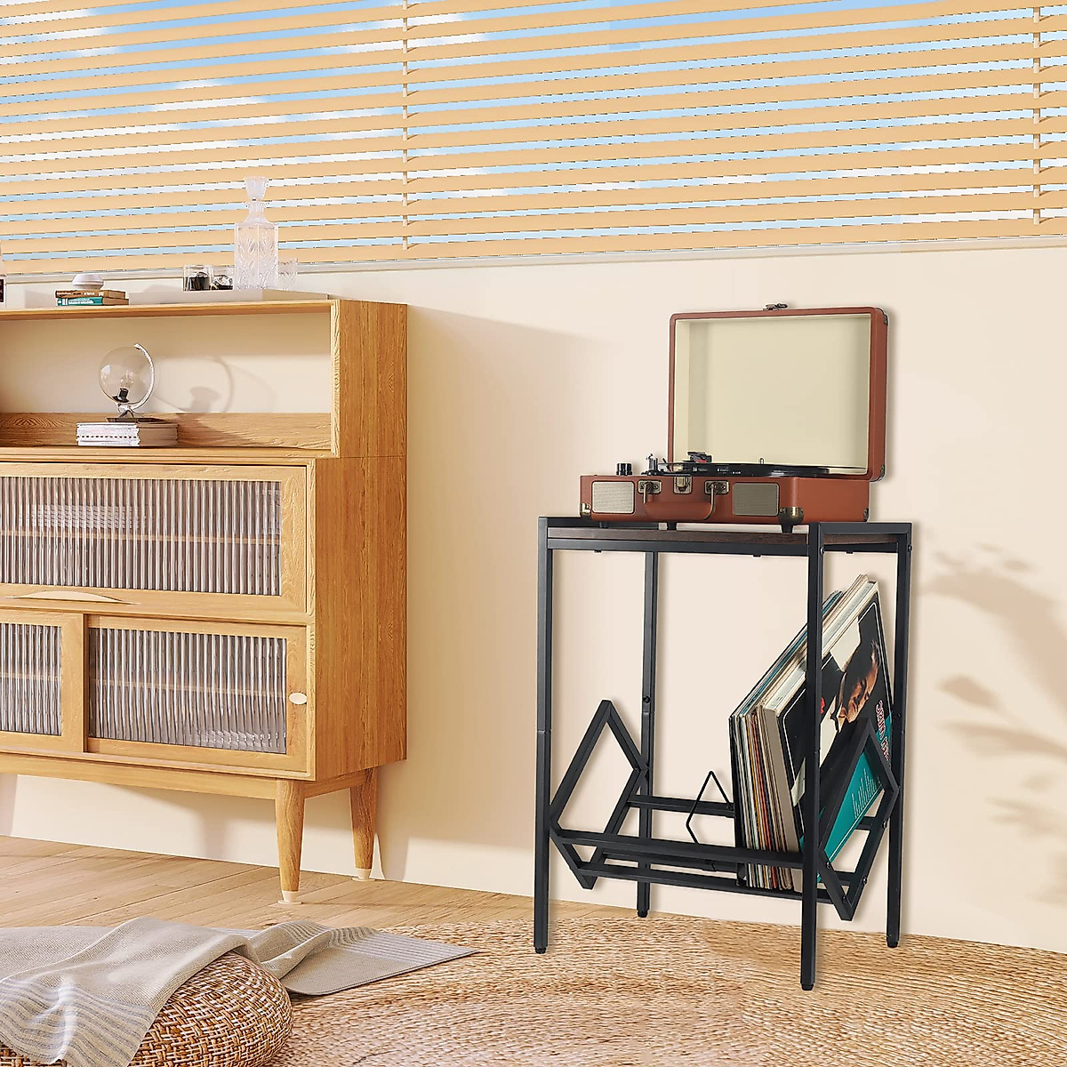 Dunatou Record Player Stand with Vinyl Storage, Vinyl Record Stand Hold Up to 80 LP, Turntable Stand with 2 Tier Vinyl Holder Display Shelf, Record Player Table for Living Room, Bedroom, Rustic Brown