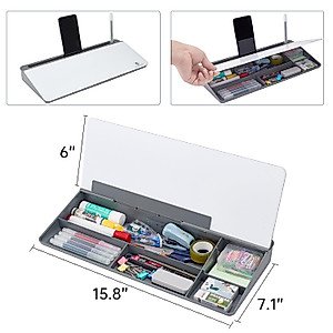 Small Desktop Glass Whiteboard Dry-Erase-Board - Computer Keyboard Stand White Board Surface Pad with Drawer, Desk Organizers with Accessories for Office, Home, School Supplies