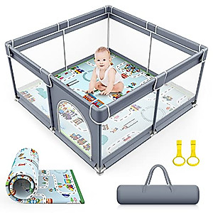 VANCLE Baby Playpen with Mat, Playpen for Babies and Toddlers, Large Baby Fence Play Area Baby Play Yards Play Pens for Kids Indoor & Outdoor Activity Center (50"x50", Gray)