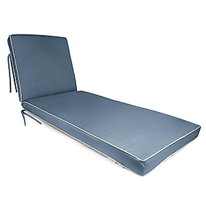 TRP Comfortable Versatile Chaise Lounge Patio Cushion for Outdoor Furniture 74''L X 24''W X 3''H | Corded Edges Zipper Closure Tightly Stitched Denim Blue/White Color All Weather Removeable Cover