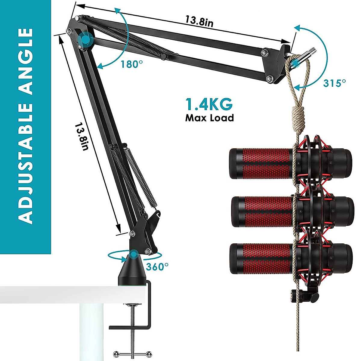 YOUSHARES Upgraded Quadcast Mic Stand with Pop Filter - Scissor Mic Boom Arm and 3 Layers Windscreen Compatible with HyperX Quadcast S Microphone to Improve Sound Quality