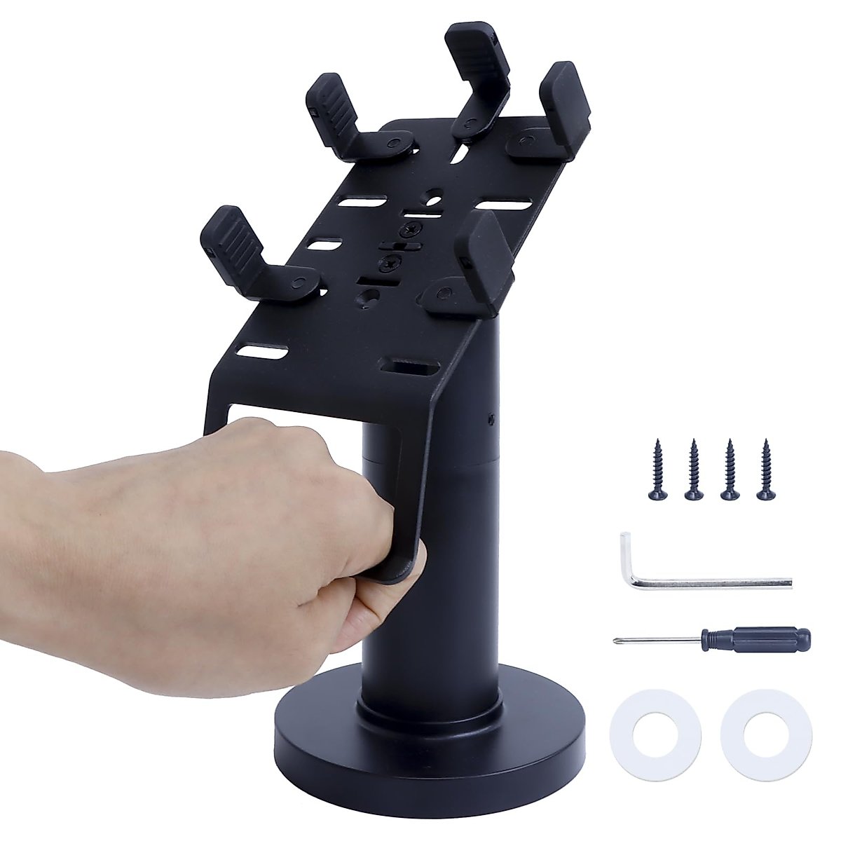 Universal Credit Card Terminal Stand for Square Terminal, 7" Tall Swivel and Tilt Credit Card Readers Square Stand with Handle for Most POS Machine, Screw-in and Adhesive Installation, Black