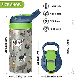 JUMBEAR Farm Animal Water Bottle with Straw Lid, Leakproof Double Walled Vacuum Insulated Stainless Steel Thermo Flask Travel Tumbler for Kids, Boys, Girls