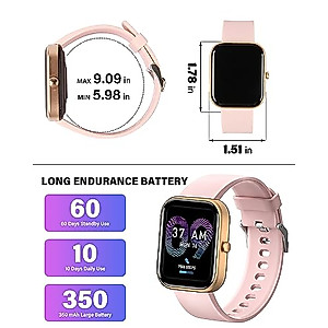 Vikie Smart Watch, Call Function, 2.0" Screen, IP67 Waterproof Smartwatch for iPhone & Android Phones with Bluetooth, Voice Assistant, Heart Rate/Blood Oxygen Monitor Fit Tracker for Women Men (Pink)