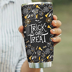 64HYDRO 20oz Halloween Decorations Indoor, Outdoor, Halloween Home Decor Kitchen Decor Witch Ghost Pumpkin Trick Or Treat Halloween Tumbler Cup with Lid, Double Wall Vacuum Insulated Travel Coffee Mug