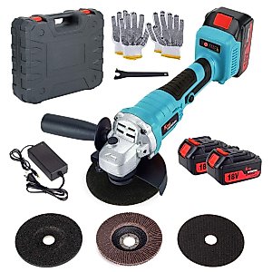 Cordless Angle Grinder Set, 18V Electric Cut-off Tool/Grinder with 2 Pack 5.0Ah Lithium-ion Battery and Charger & Carrying Case Kit, for Cutting and Grinding