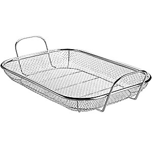 WUWEOT Grill Basket, Vegetable Barbecue Basket, 15" x 11" Stainless Steel Square Wire Mesh Grilling Basket Roasting Pan with Two Handles for Vegetables, Chicken, Meats and Fish