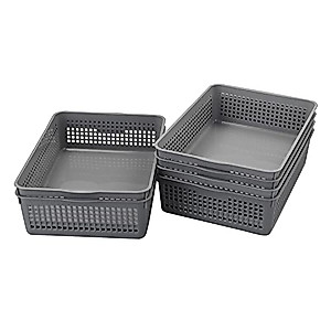Nesmilers Plastic Baskets Trays, Office Storage Basket Set of 6