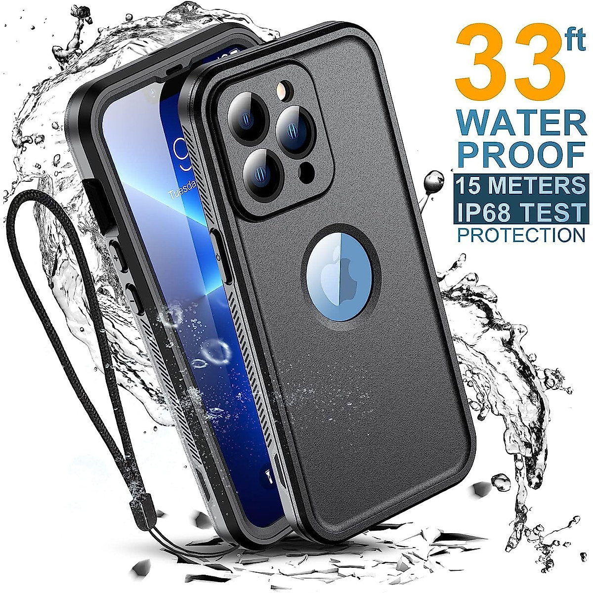 Temdan for iPhone 13 Pro Max Case Waterproof, Full-Body Shockproof Black