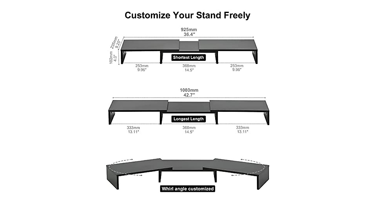 FITUEYES Dual Monitor Stand - Adjustable Wood Riser | 2 Monitors