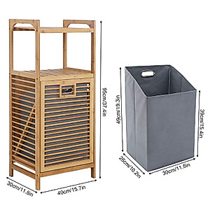 Xuthusman Laundry Hamper Bathroom Tilt-out Laundry Hamper Bamboo Tower Hamper Dirty Clothes Basket with 2-Tier Storage Shelves gray