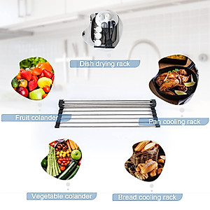 FULL TREND Roll Up Dish Drying Rack, Sink Drying Rack Over Sink Dish Drying Rack Foldable Drain Rack for Kitchen Anti-Slip Silicone Sink Counter Utensils Vegetables and Fruits (17''X9.4'')
