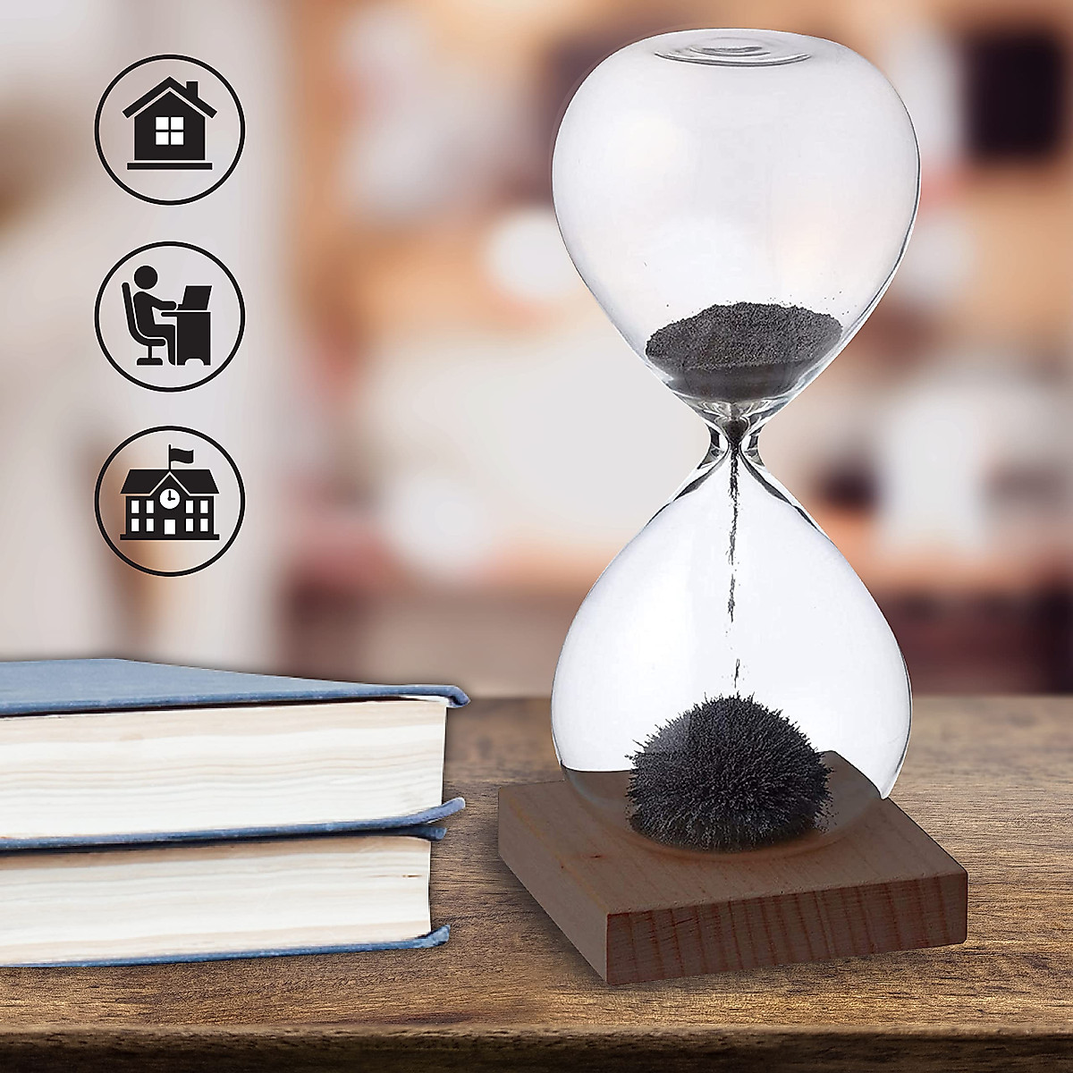 Magnetic Sand Glass Hourglass Timer with Wooden Base