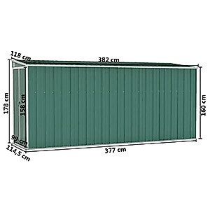 Aisifx Wall-Mounted Garden Shed Green 46.5"x150.4"x70.1" Galvanized Steel