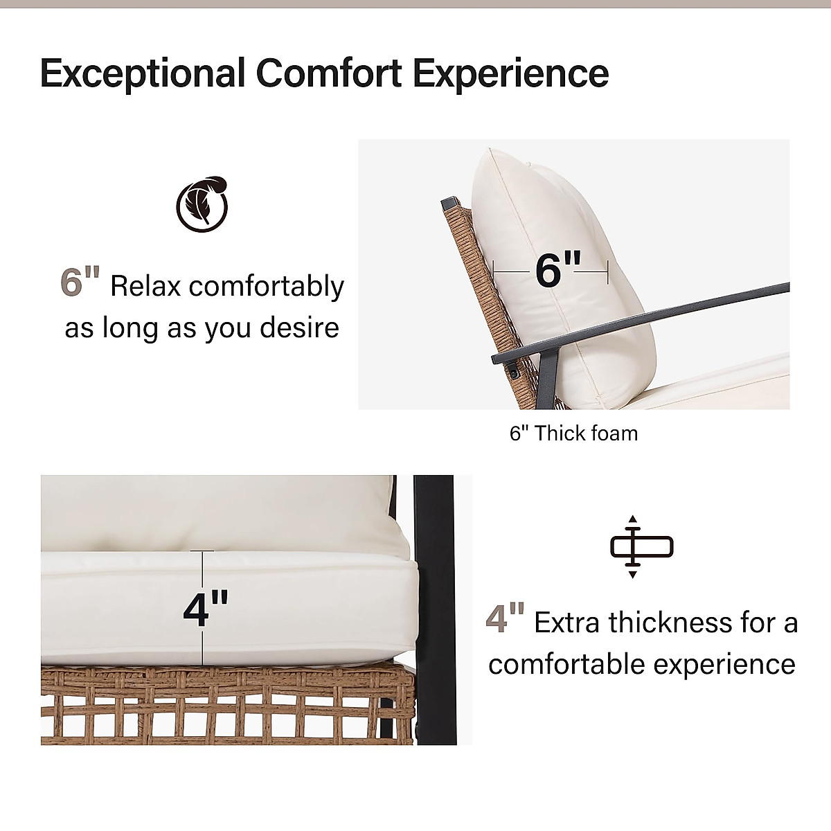 LAUSAINT HOME 4-Piece Patio Conversation Set, Comfortable Oversized Outdoor Furniture Set with Soft Cushion and Storage Metal Coffee Table for Backyard, Porch, Garden and Poolside, Beige