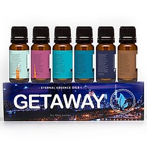 Get Away Gift Set of 6 Premium Grade Fragrance Oils - Island Hop, Ocean Breeze, Tropical Passion Fruit, Aspen Winter, Instant Vacation, Sun & Sand - 10Ml - Scented Oils