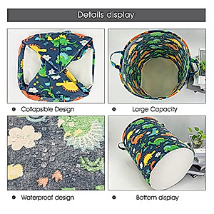 Mziart Large Storage Baskets Foldable Nursery Toys Box Storage Bins Canvas Fabric Gift Baskets Collapsible Laundry Basket Waterproof Clothes Organizer Laundry Hamper with Handles (Blue Dinosaurs)