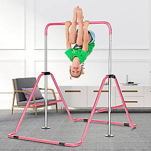 ZENOVA Gymnastics Bar Junior Gymnastics Equipment Horizontal Bar Height Adjustable, Foldable Gym Bar Monkey Bar for Kids
