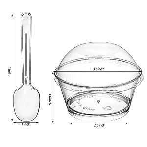 Foraineam 100 Pack 5 oz. Thick Plastic Dessert Cups with 100 Lids and 100 Spoons, Mini Clear Ice Cream Bowl Parfait Party Cups, Reusable Snack Serving Bowls for Desserts, Appetizers, Puddings, Fruits