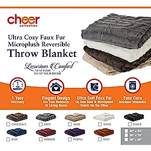 Cheer Collection Faux Fur Blanket, Luxurious Blanket for Couch, Throw Blanket, 60" x 50" inches, Grey