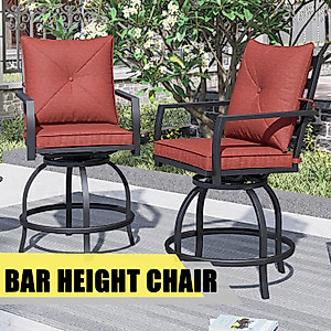 PatioFestival Outdoor Swivel Bar Stools Bar Height Patio Chair Set of 2 with Cushion & All Weather Steel Frame,Red