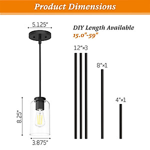 Zevluck 2-Pack Pendant Light, Matte Black Pendant Lighting with 5 Adjustable Tubes, Hanging Light Fixtures with Clear Glass Shade, Tiltable Pendant Lighting for Kitchen Island, Dining Room