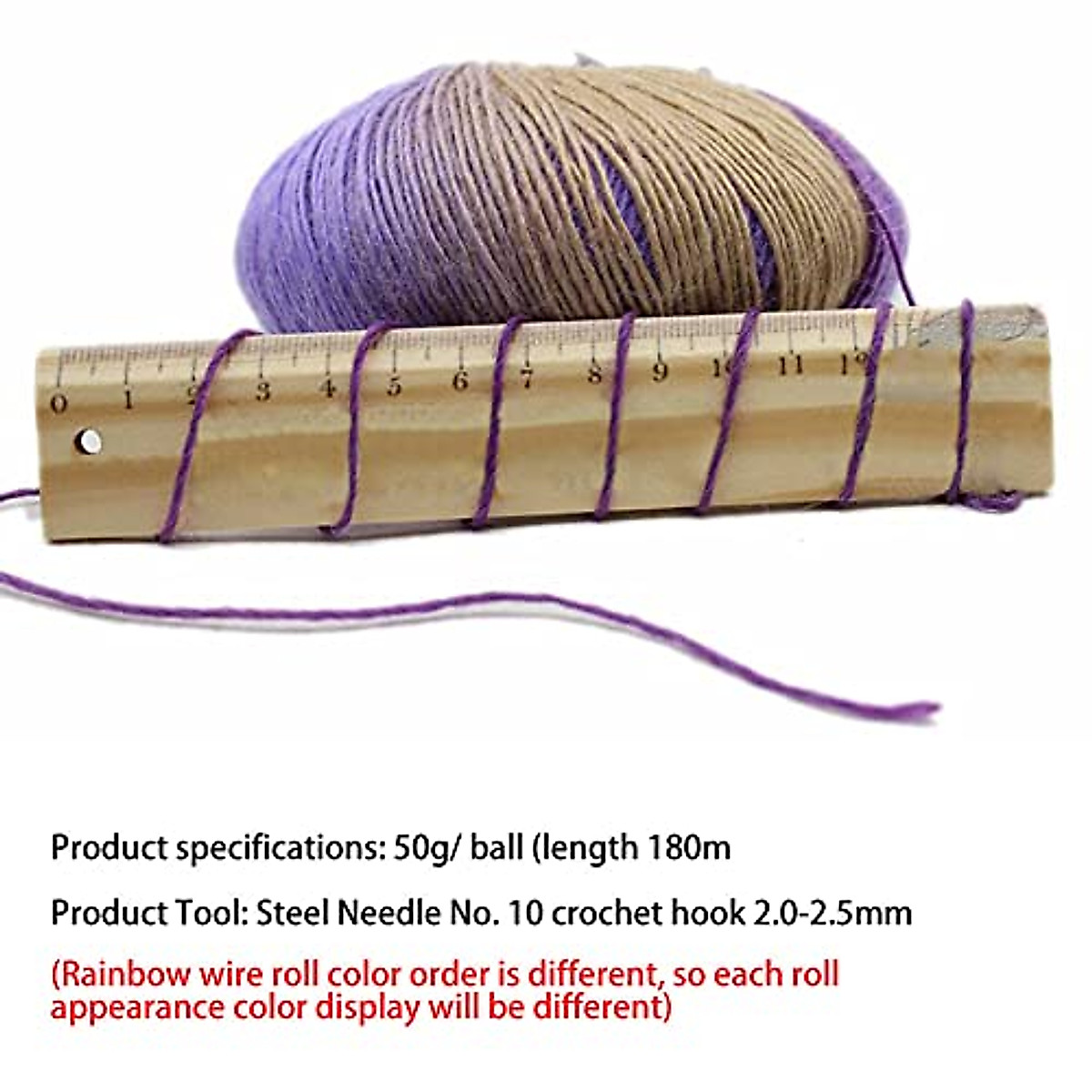 Wool Yarn for Knitting & Crocheting 2 Skeins Gradient Rainbow Color Wool Yarn Soft Lightweight Crochet Yarn for Crocheting Projects Handcrafts - 50g/Ball