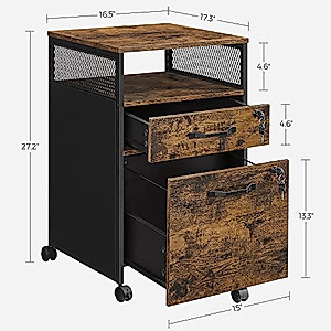 VASAGLE File Cabinet with Lock, Filing Cabinet with 2 Storage Drawers, for Hanging File Folders, Open Shelf, Home Office, Steel Frame, Industrial, Rustic Brown and Black UOFC077B01
