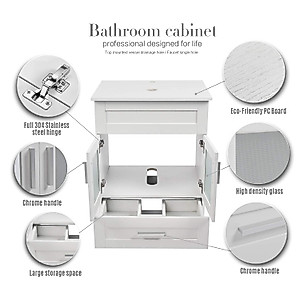 Puluomis Modern Vessel and Boat Sink Tops Combol 24 Inch Bathroom Cabinet with 1.5 GPM Water Save Faucet & Solid Brass Pop Up Drain and Mirror