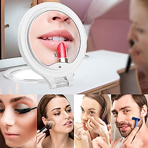 Flymiro Lighted Makeup Vanity Mirror with 10X 1X Double Sided Magnification Mirror, 3 Color Lighting, Rechargeable Tabletop Desk LED Foldable Travel Cosmetic Mirror with Lights