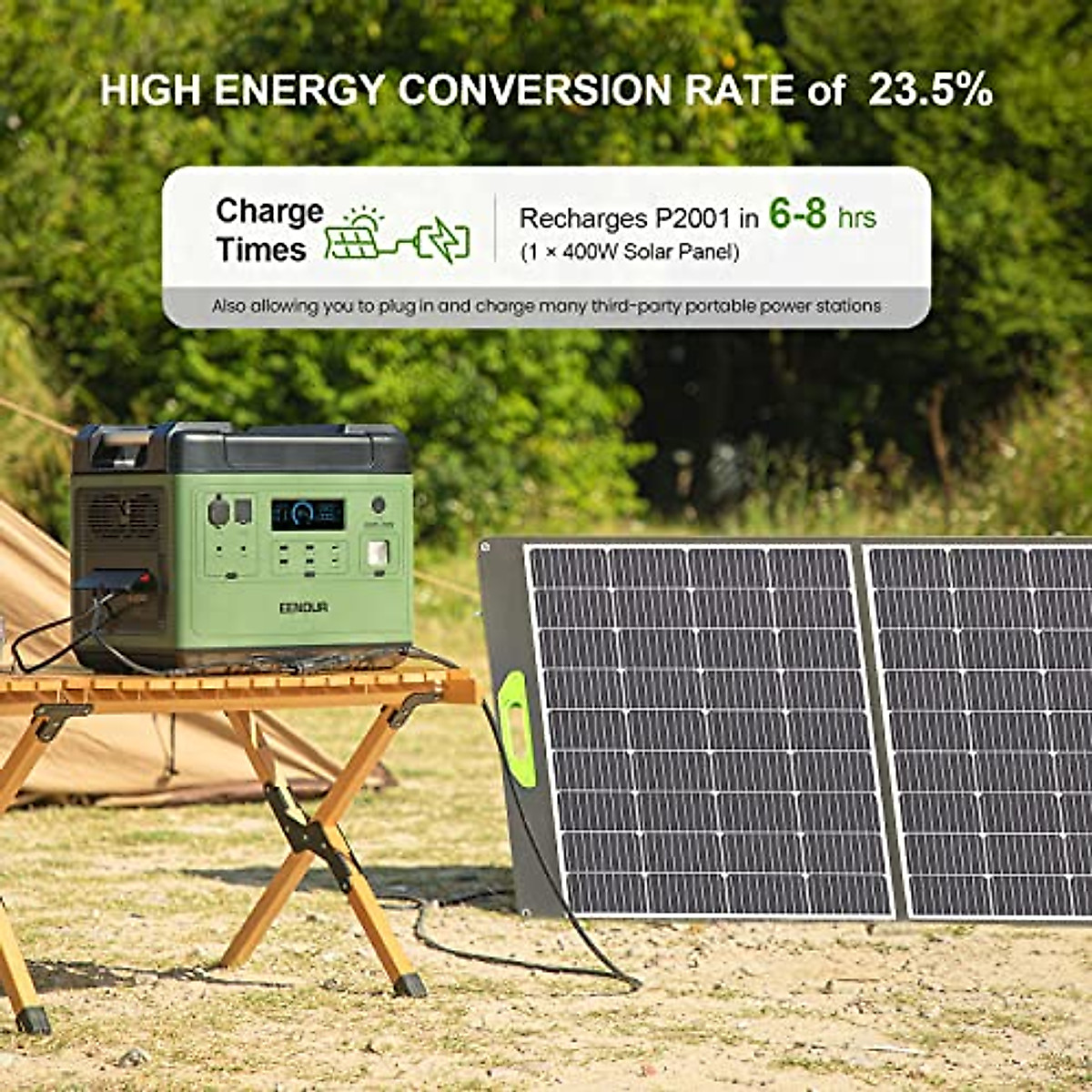 EENOUR Solar Generator P2001 2000Wh Capacity with 1X Solar Panel 400W, 6X 110V/2000W AC Outlets, Ideal for Home Backup, Emergency, Outdoor Camping