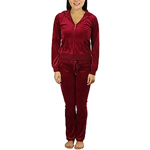 ToBeInStyle Women’s Cozy Lounge Velour Hooded Jacket and Matching Pants - Burgundy - M