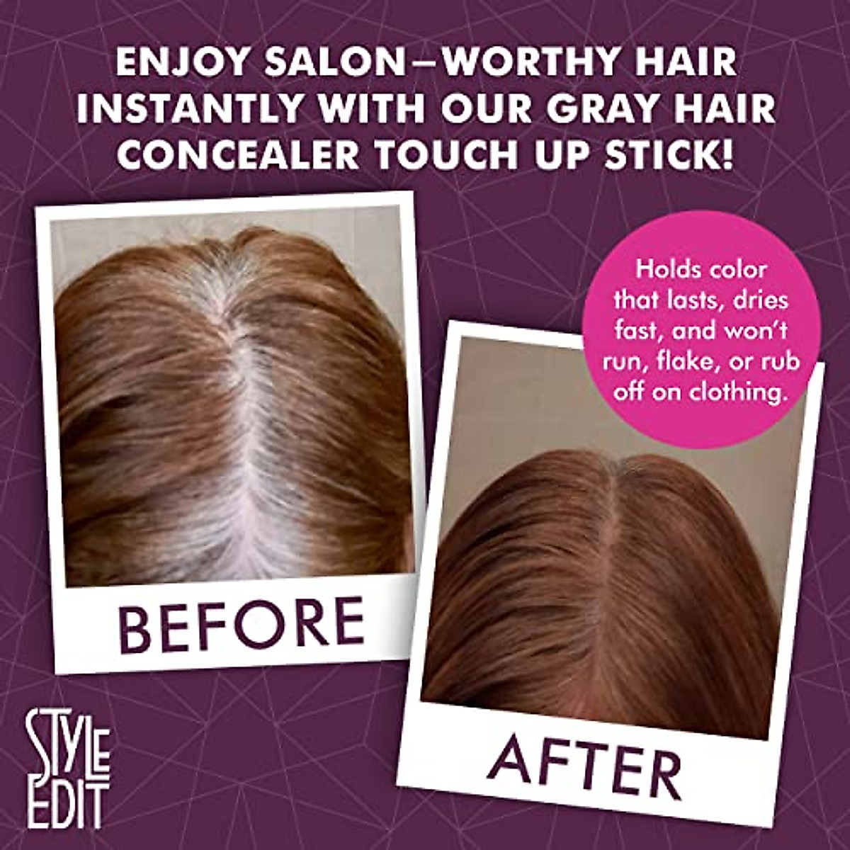 Style Edit Root Touch Up Stick for Black Hair, Root Concealer for Gray Hair Coverage, Temporary Hair Color, Premium Hair Shading Sponge Pen, Hair Makeup Root Cover Up, Travel Size, 0.11 oz Stick