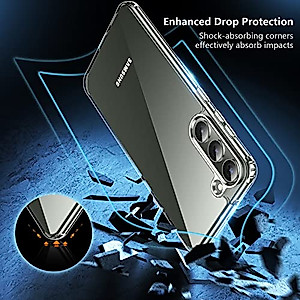 SPIDERCASE for Galaxy S23 Case, [10 FT Military Grade Drop Protection] [Crystal Clear], 2 Pack [Tempered Glass Screen Protector+Camera Lens Protector] [Not Yellowing] Slim Case, Clear