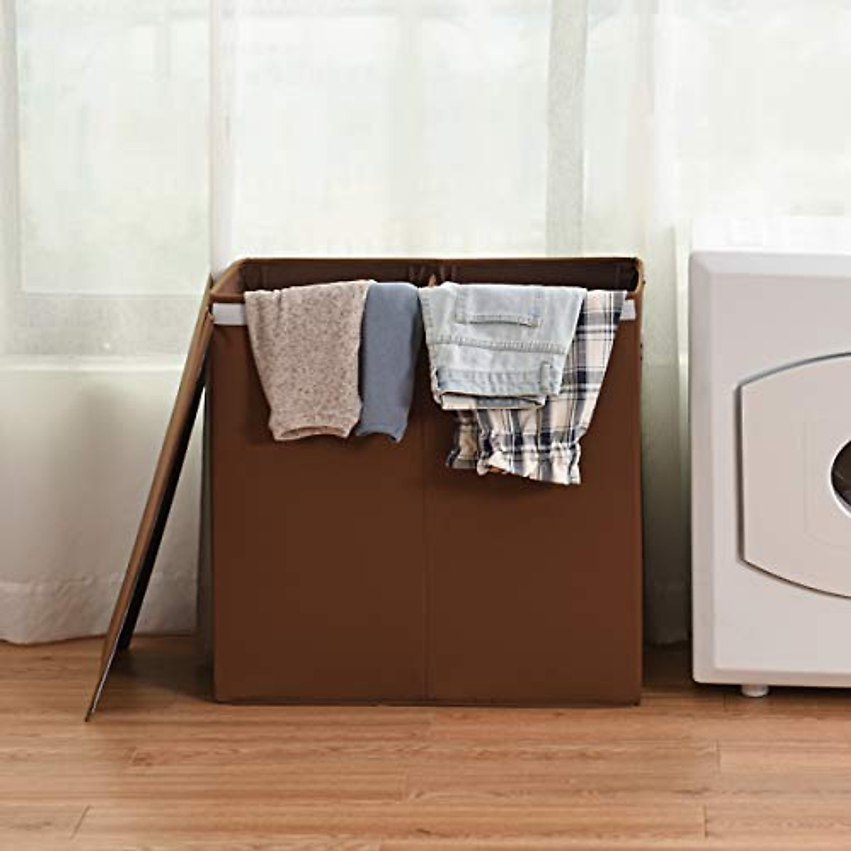 Giantex Double Laundry Hamper Clothes Organizer W/Magnetic Lid & Removable Liners Bags Built-in Handles, Separate Compartments and Easy Transport for Bathroom Bedroom Utility Room (Coffee)