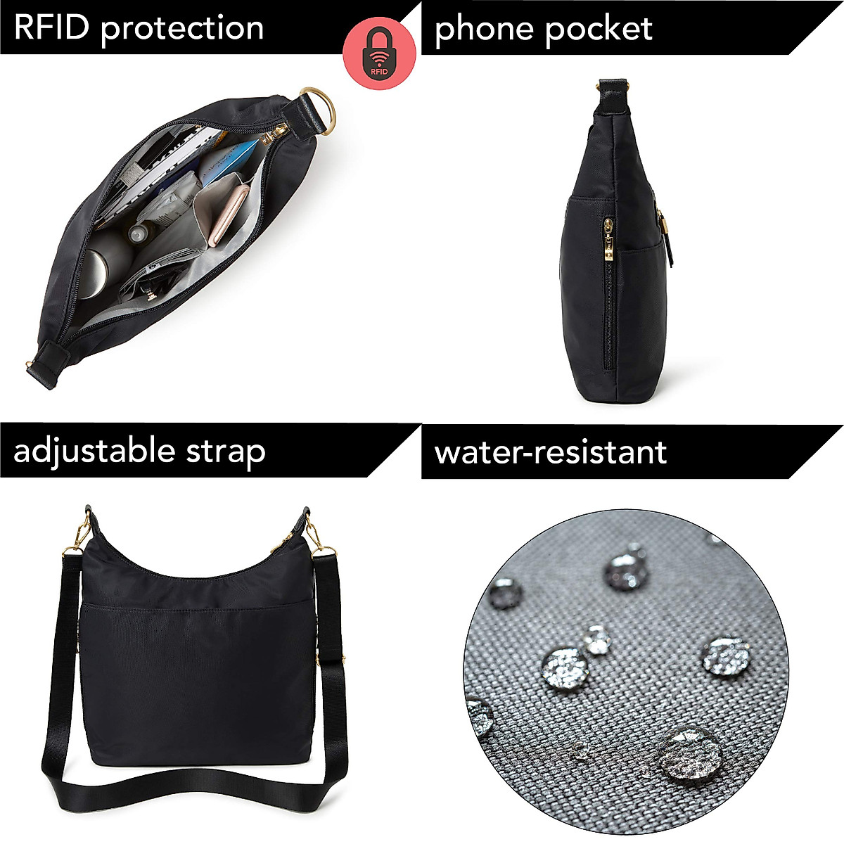 Baggallini womens Samantha Hobo, Black, One Size US