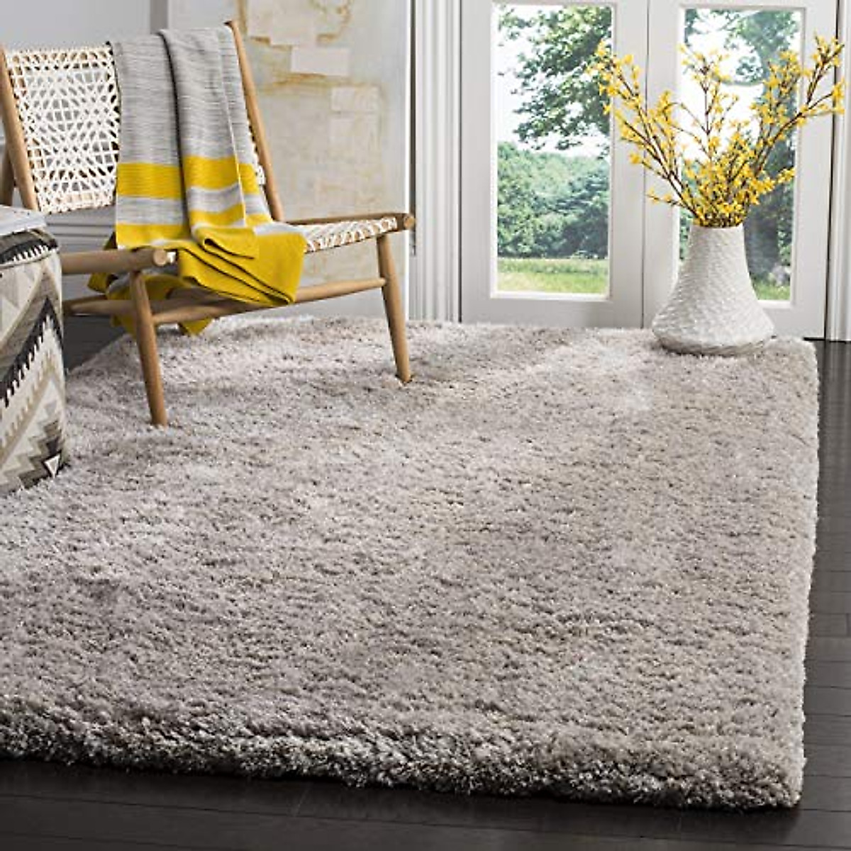 SAFAVIEH Express Shag Collection 3' x 5' Silver SGE620C Handmade Solid 2.5-inch Thick Area Rug